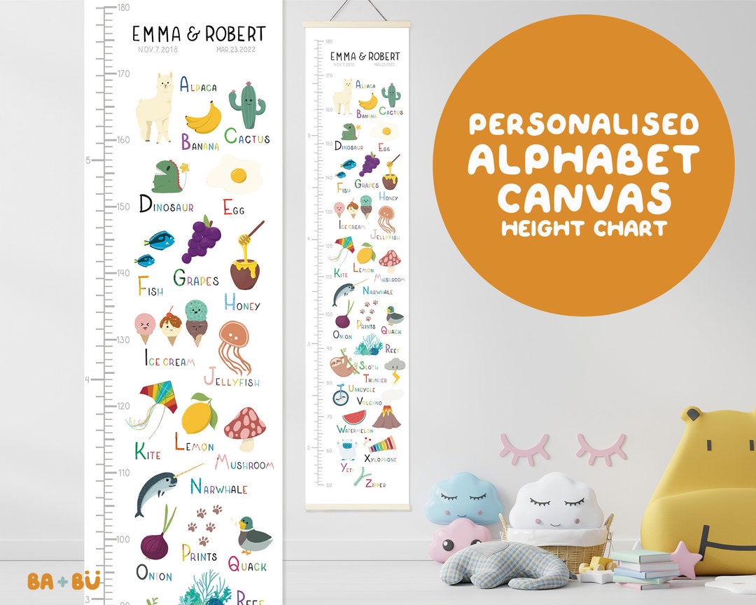 Personalized NAME & DRAWINGS on ABC Growth / Height Chart | Alphabet ...