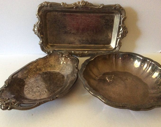 Silver Plate Small Serving Dishes Set of 3 Wedding French Cottage Decor ...