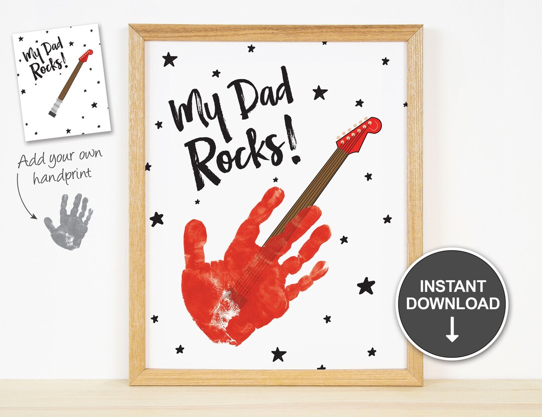 Rock on Fathers Day Handprint Gift From Wife, Son, Daughter, Child ...