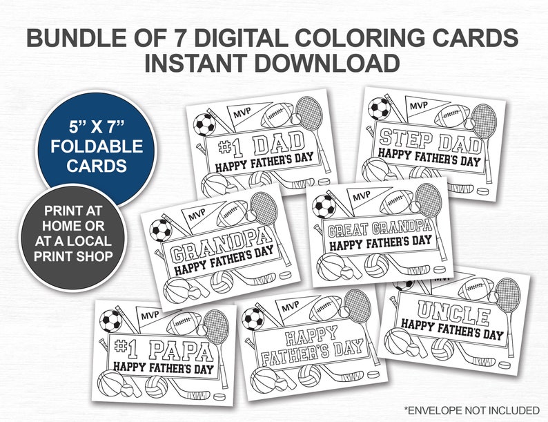 Fathers Day Bundle of Coloring Page Card Crafts From Kids DIY - Etsy