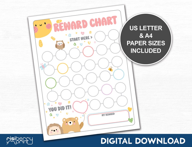Printable Reward Training Chart for Toddler, Kid Reward Chart Resource ...