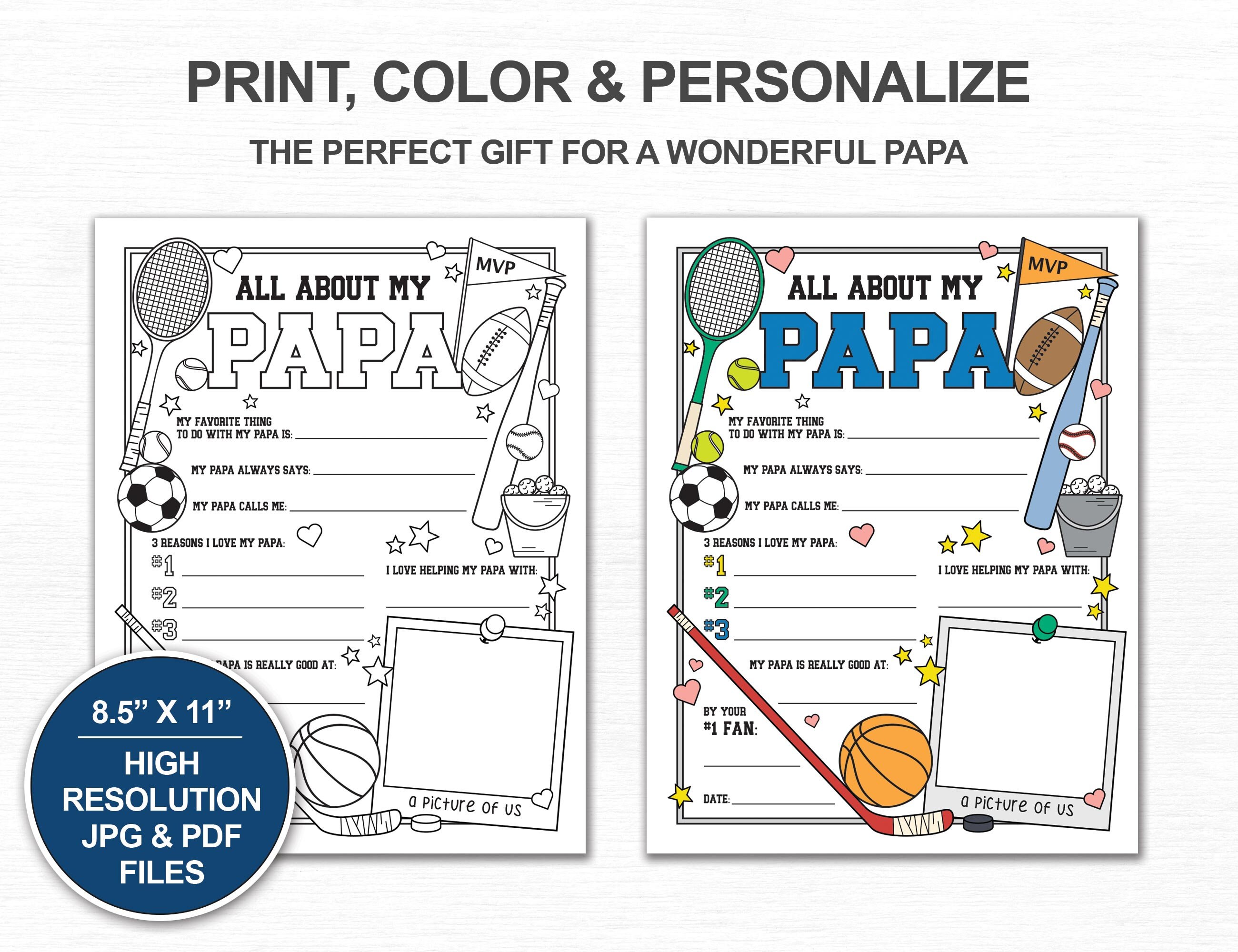 All About My Papa Printable, Personalized Birthday or Fathers Day Gift ...