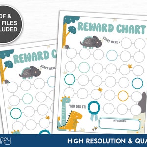 Dinosaur Printable Kids Reward Chart Toddler Reward Chart - Etsy