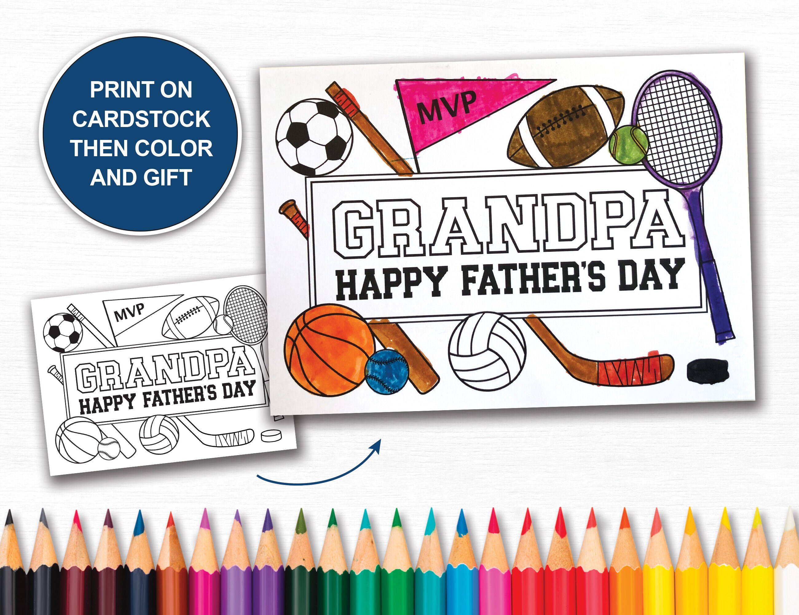 DIY Grandpa Fathers Day Coloring Page Card Craft From Grandkids, DIY ...