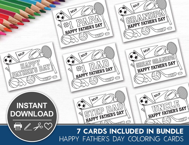 Fathers Day Bundle of Coloring Page Card Crafts From Kids DIY - Etsy