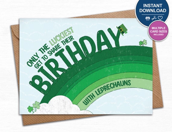 St. Patrick's Day Birthday Printable Card | Etsy