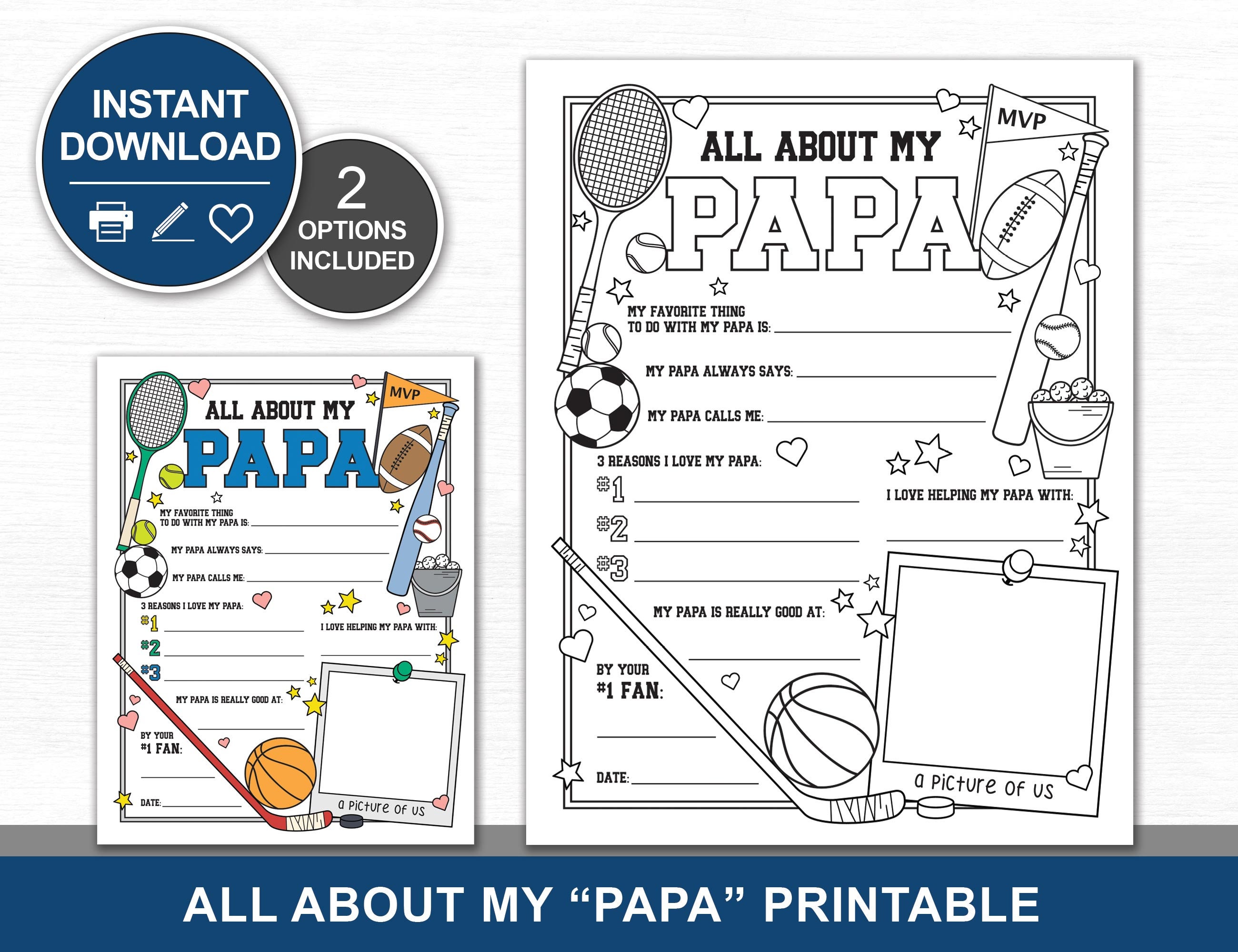 All About My Papa Printable, Personalized Birthday or Fathers Day Gift ...
