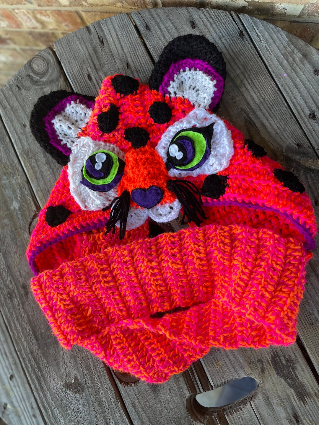 90s Neon Leopard Hooded Infinity Scarf PDF Crochet Pattern **adult Size ...