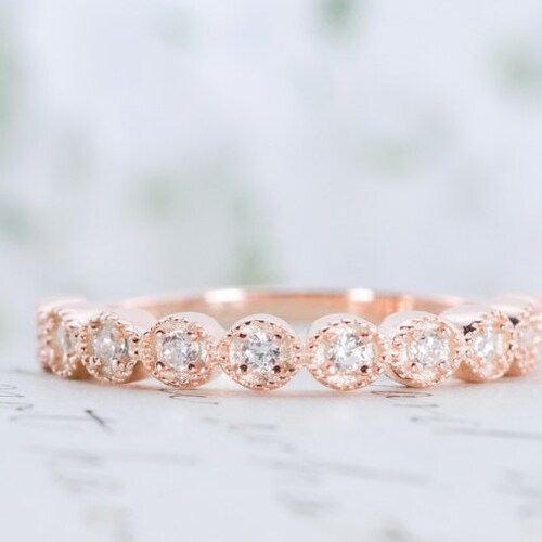 Rose Gold Wedding Band Art Deco Ring Stacking Ring - Etsy