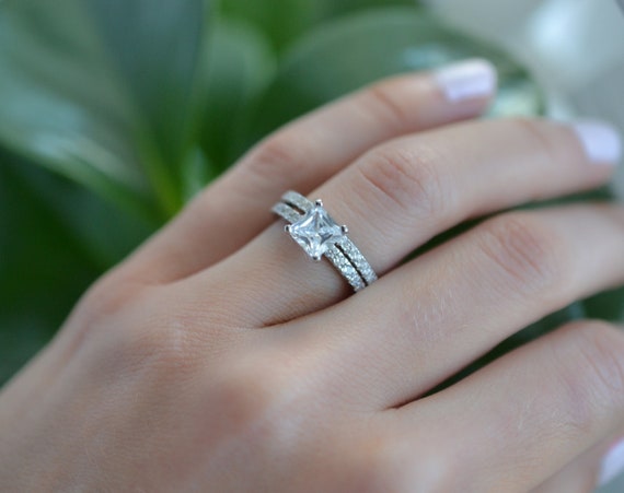 Princess Cut Engagement Ring Set Wedding Ring Sterling - Etsy