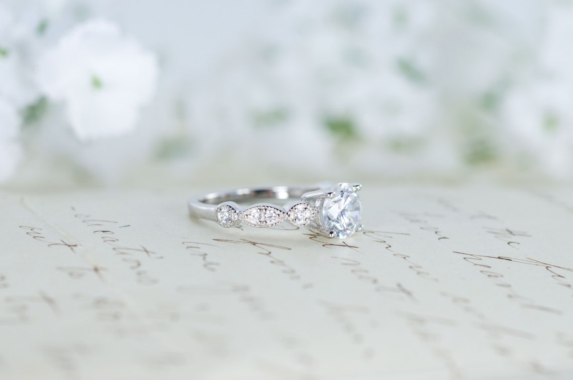 Art Deco Engagement Ring - Round Cut - Promise Ring - Purity Ring ...