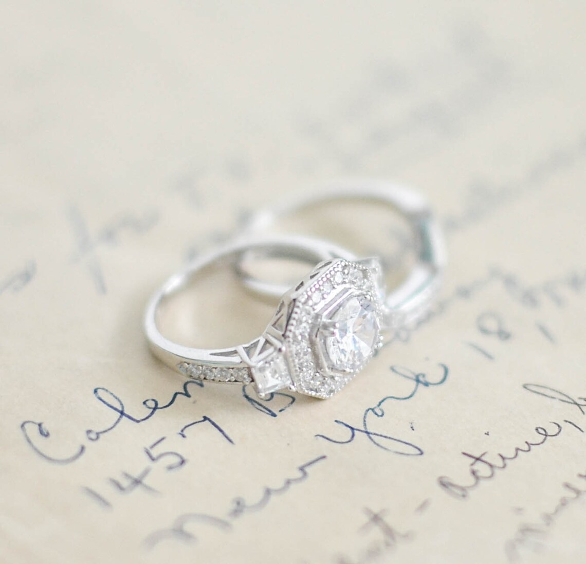 Silver Art Deco Ring Sterling Silver Ring CZ Wedding Set - Etsy