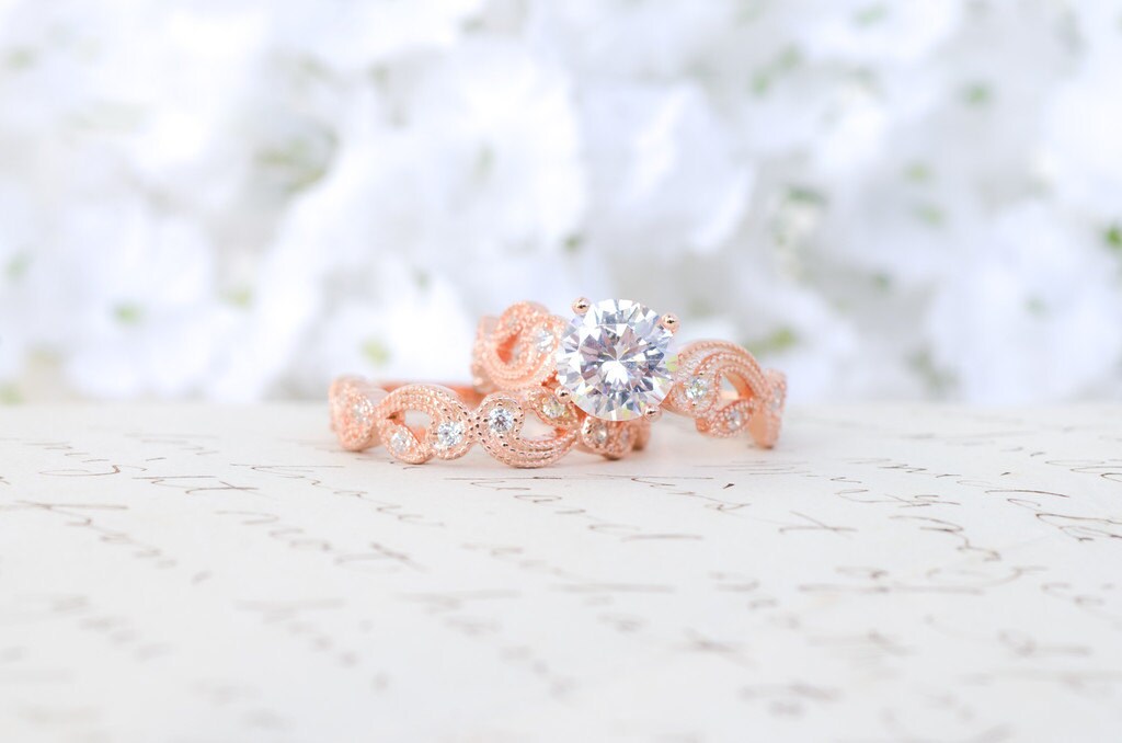 Leaf & Vine Engagement Ring Floral Scroll Ring Art Deco | Etsy