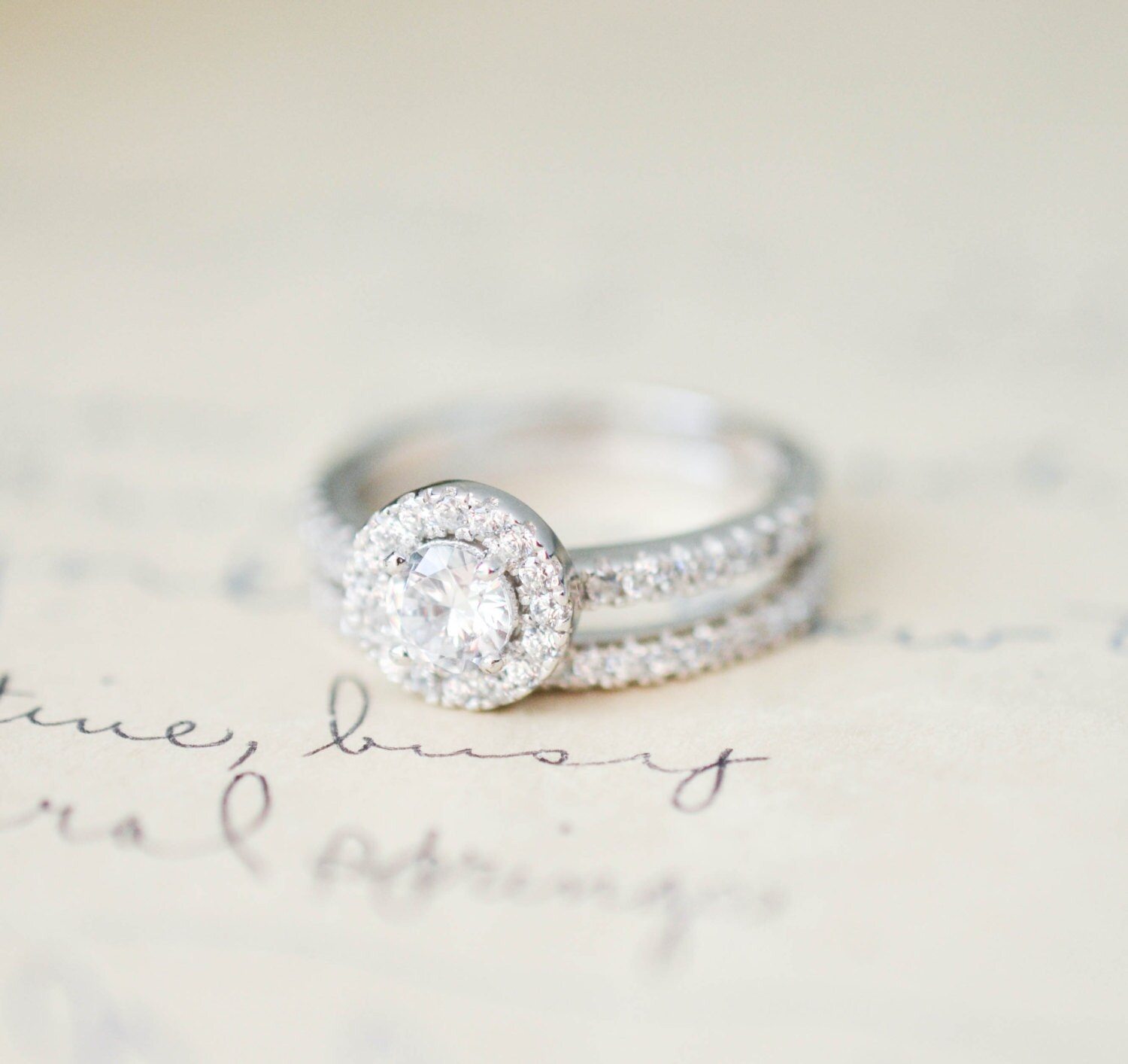 Round Halo Ring Sterling Sliver Ring Engagement Ring Set - Etsy