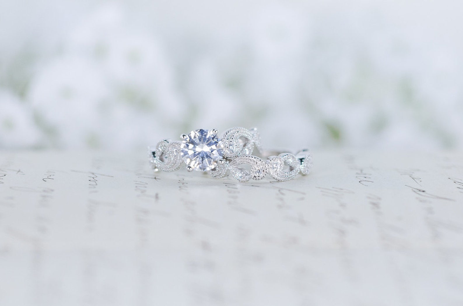 SALE leaf & Vine Engagement Ring Floral Scroll Ring Art - Etsy