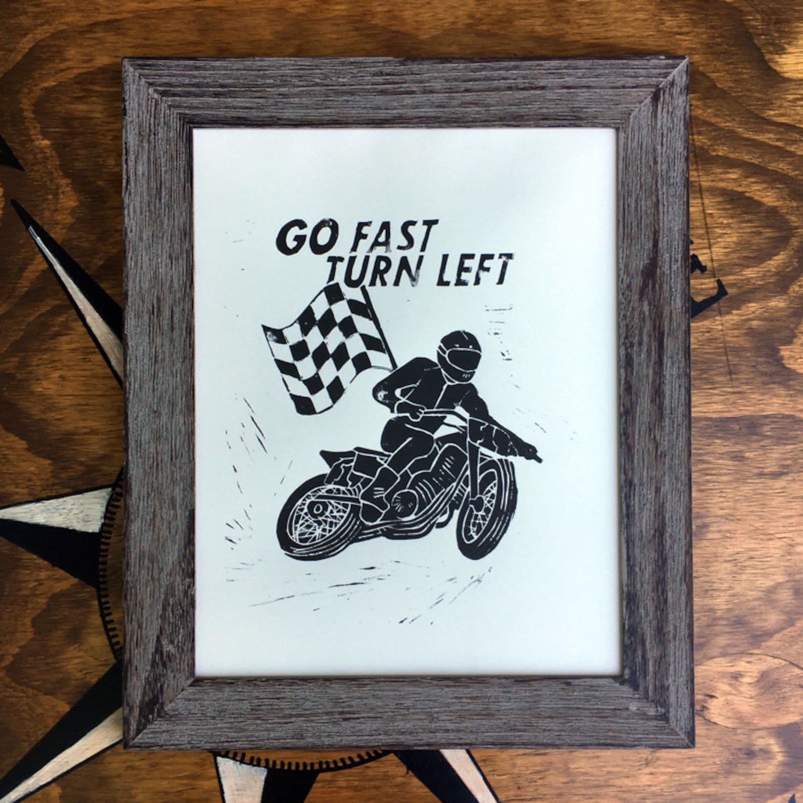 Go Fast, Turn Left!! Flat Track Motorcycle Block Print - 11"x14 ...