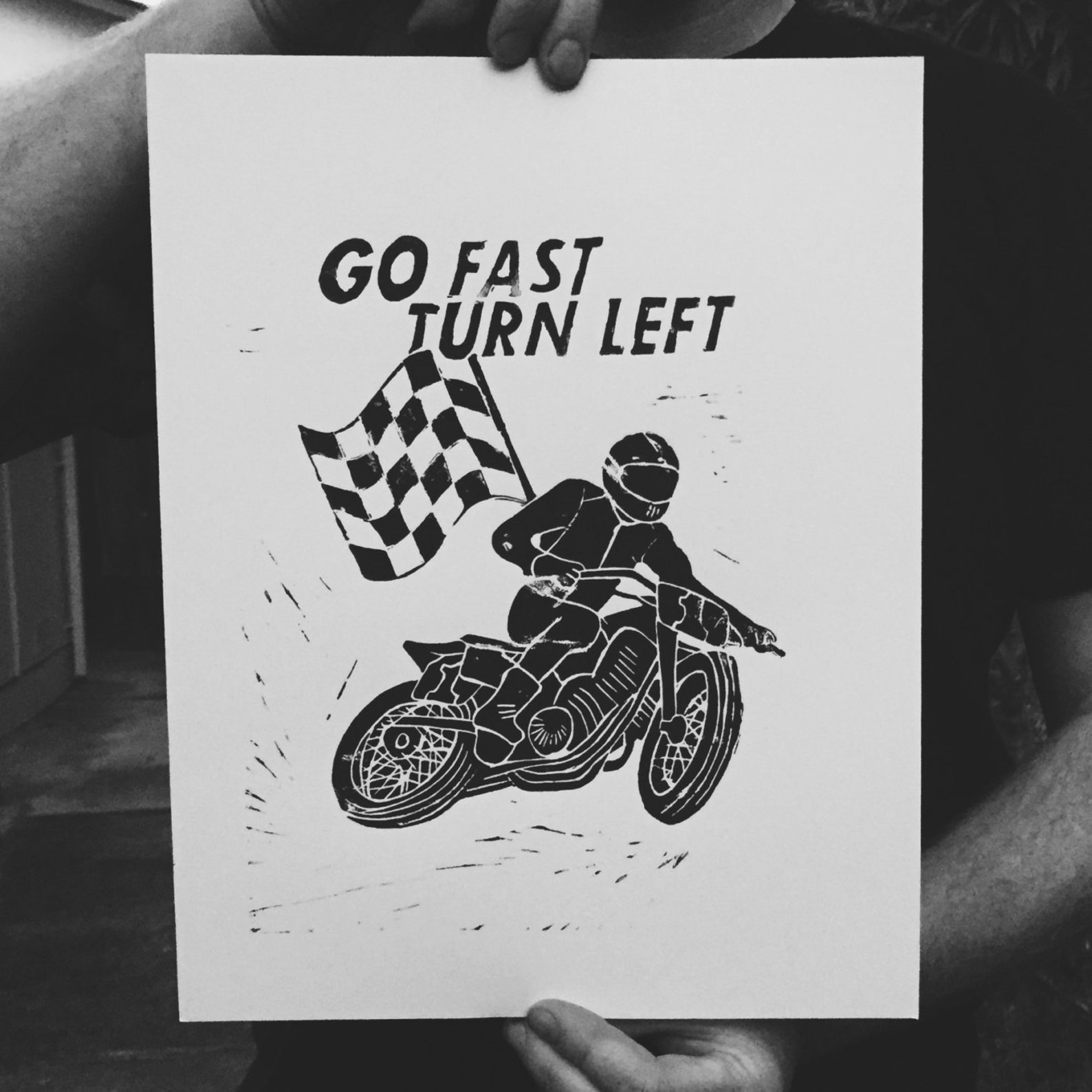 Go Fast, Turn Left Flat Track Motorcycle Block Print 11x14 Linocut - Etsy