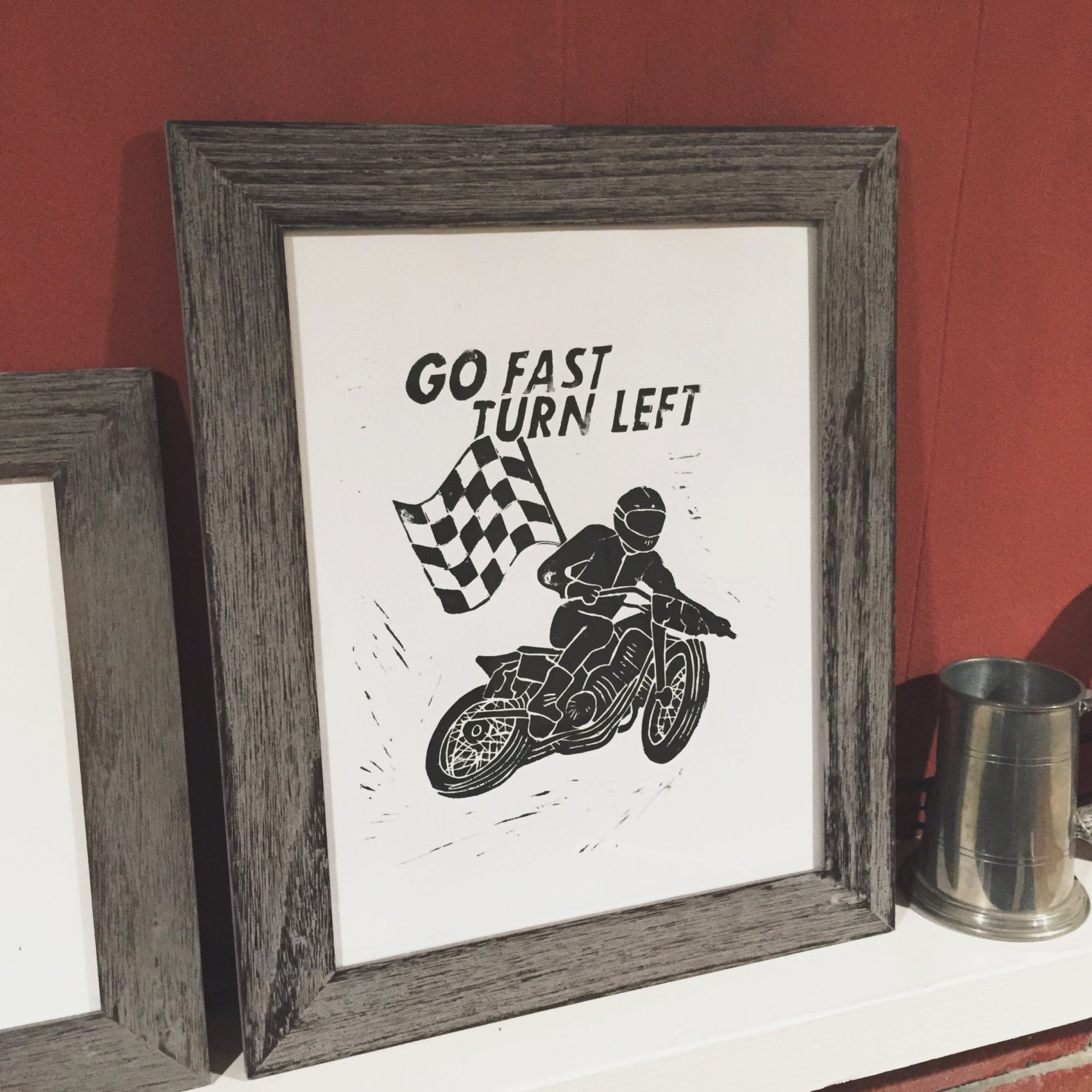 Go Fast, Turn Left Flat Track Motorcycle Block Print 11x14 Linocut - Etsy