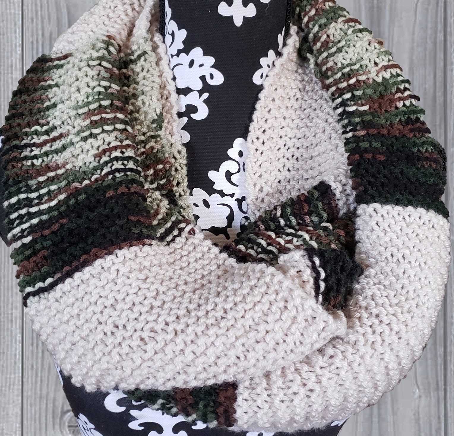 Hand-knit Yarn Made Camo and Tan Infinity Scarf, Trendy and Fashionable ...