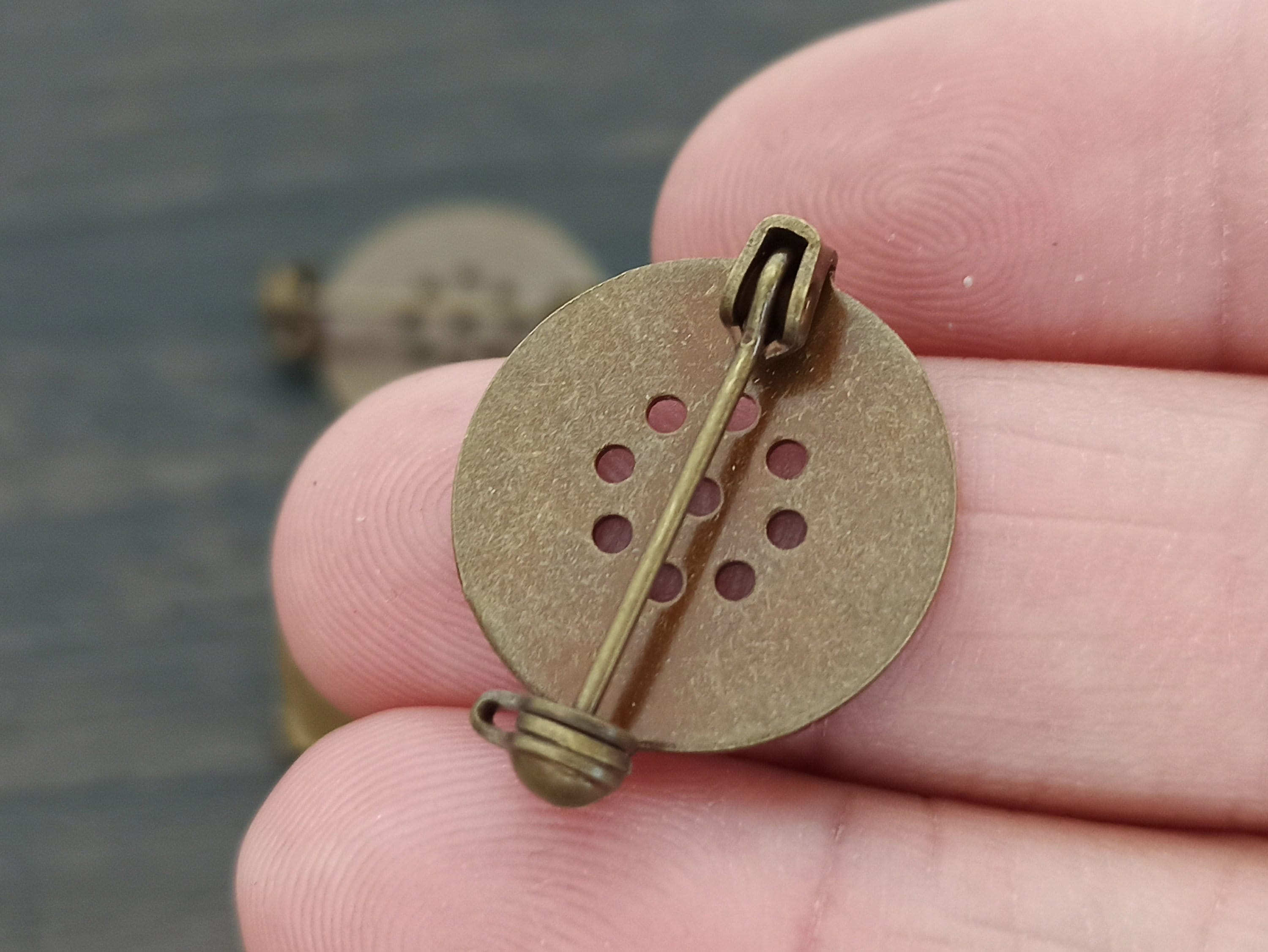 10pc Brass Flat Brooch Base Safety Pin Brooch 17mm Cabochon Etsy
