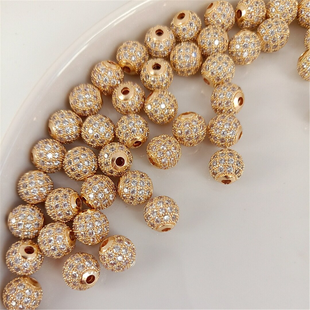CZ Ball Bead, 14k Gold Plated Zirconia Spacer Bead for Necklace Charm ...