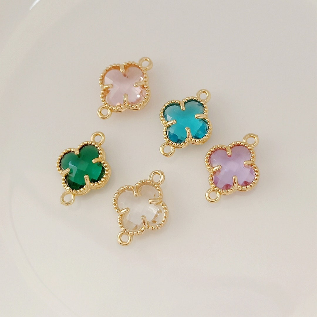 14k Gold Crystal Pave Clover Charm, CZ Pave Clover With 2 Loops ...