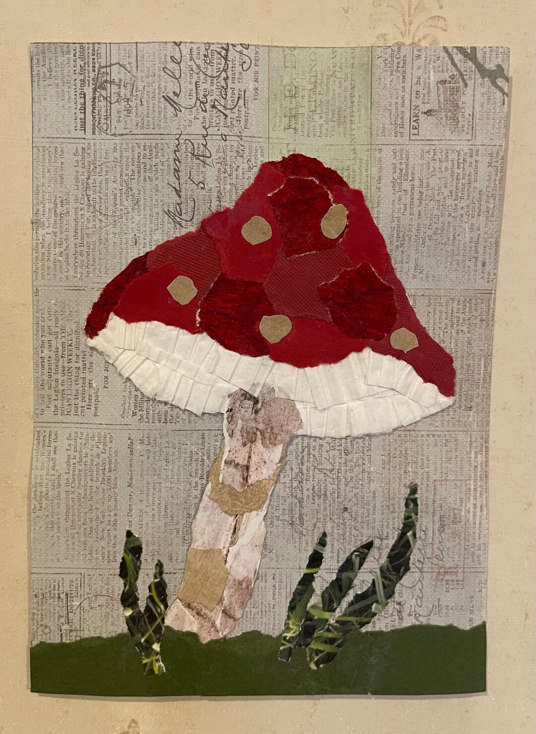 Red Mushroom, Torn Paper Art, Mosaic Art, 5x7, Ready to Frame - Etsy