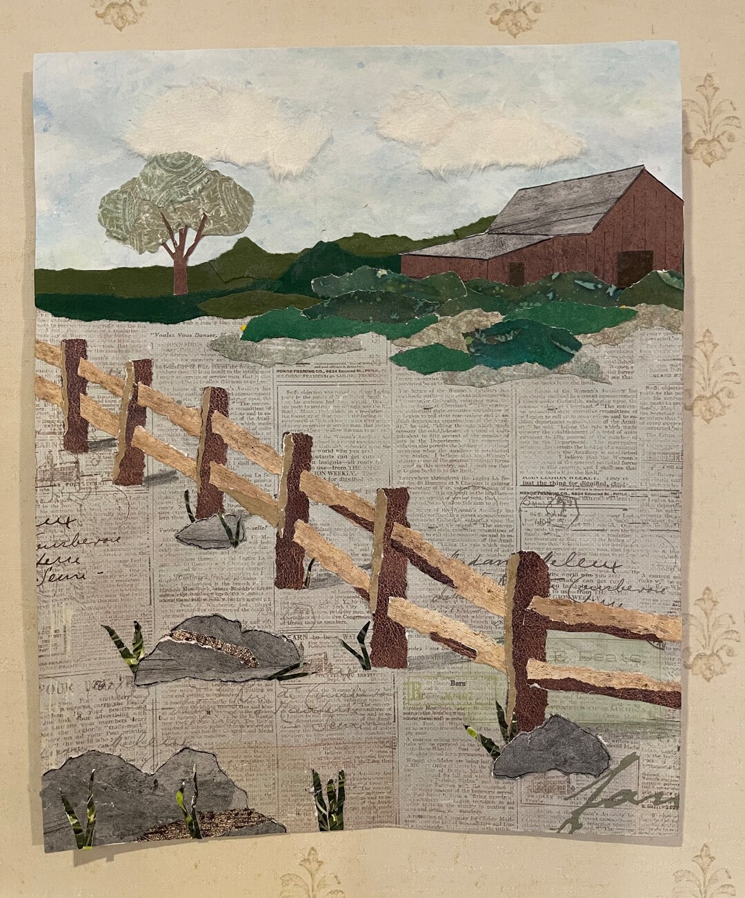 Fenced in Barn Yard, Torn Paper Art, Mosaic, 8x10, Ready to Frame - Etsy