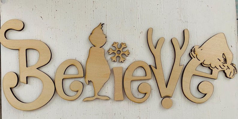 DIY Wood Cutout – “believe” With Grinch | Unfinished Wood Sign ...
