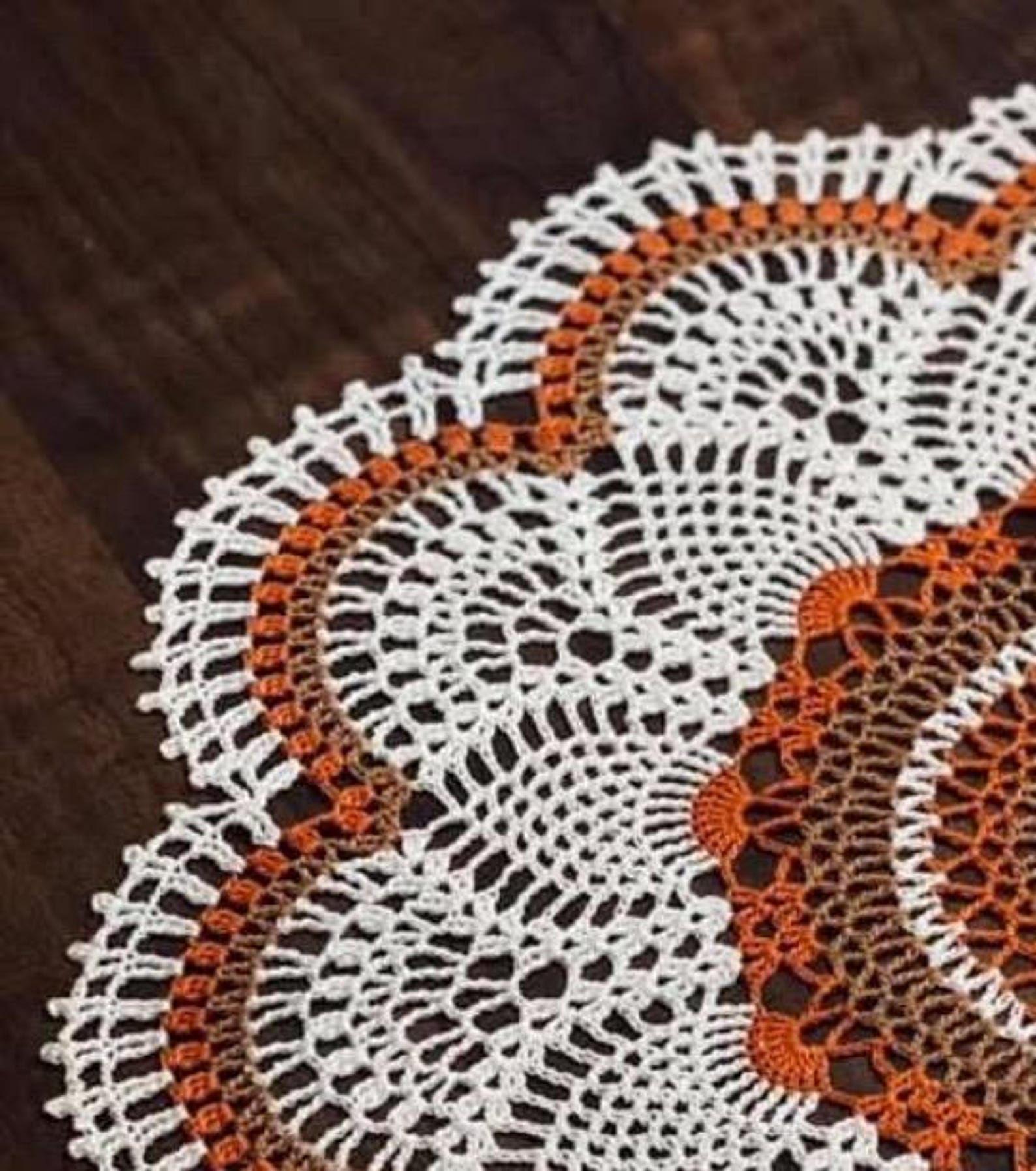 Hand-crocheted 18” Doily – Fall Colors of Orange, Brown & White - Etsy