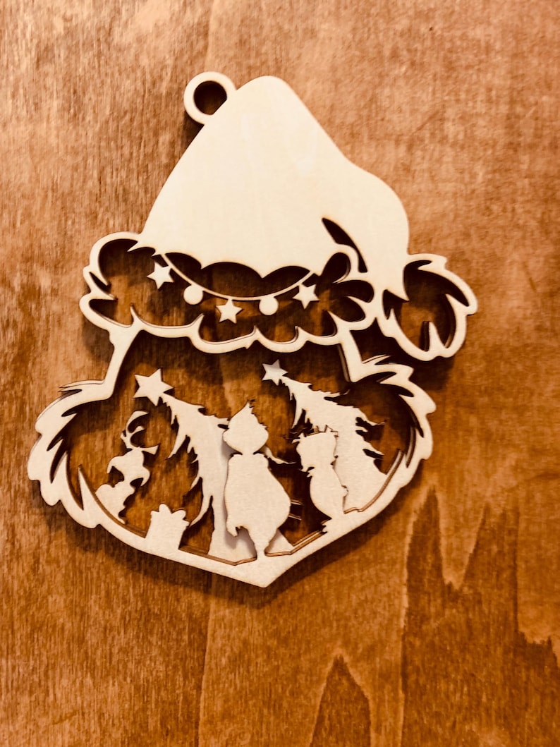 DIY Grinch Christmas Ornament | Unfinished Laser Cut Wood Craft - Etsy