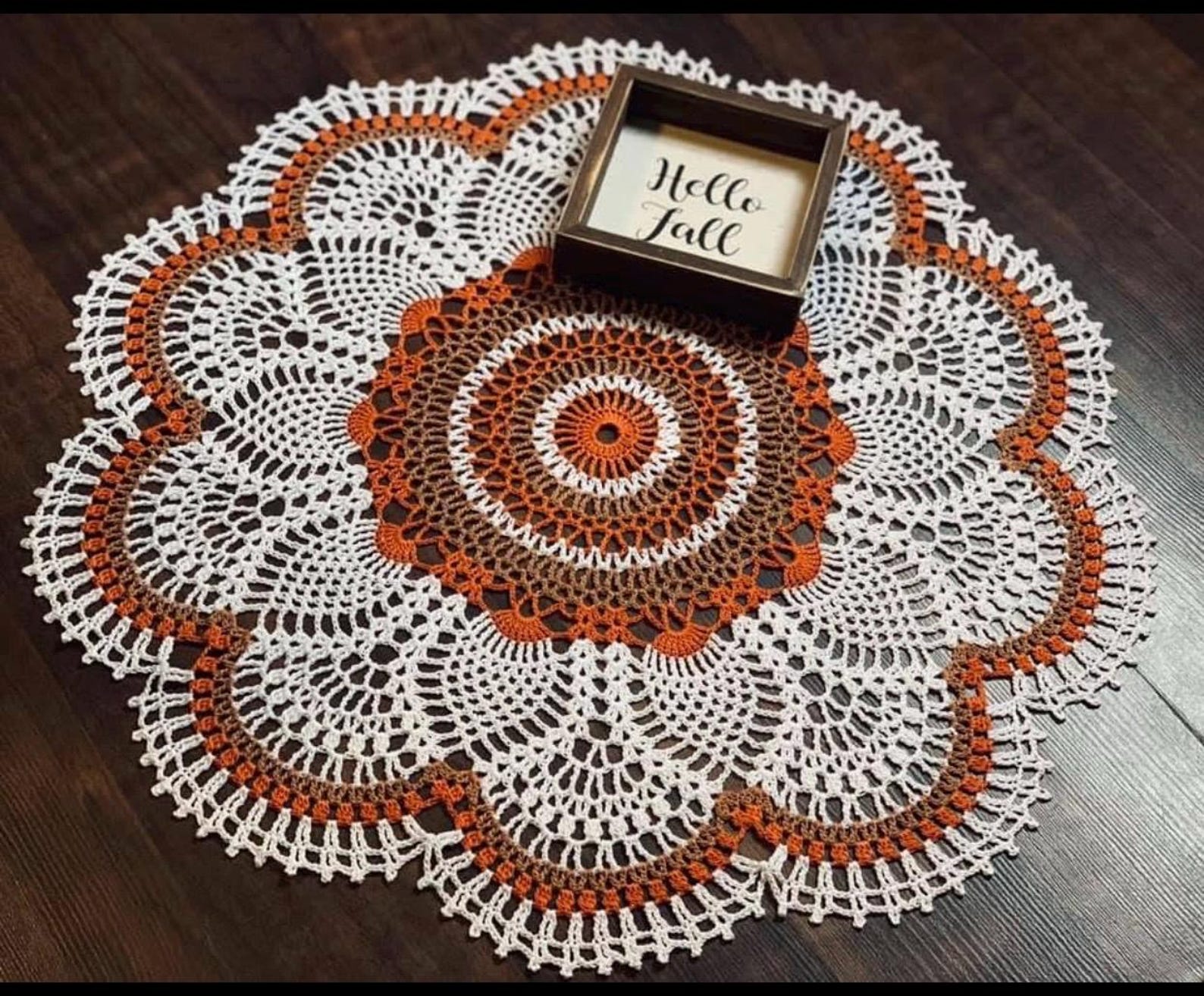 Hand-crocheted 18” Doily – Fall Colors of Orange, Brown & White - Etsy
