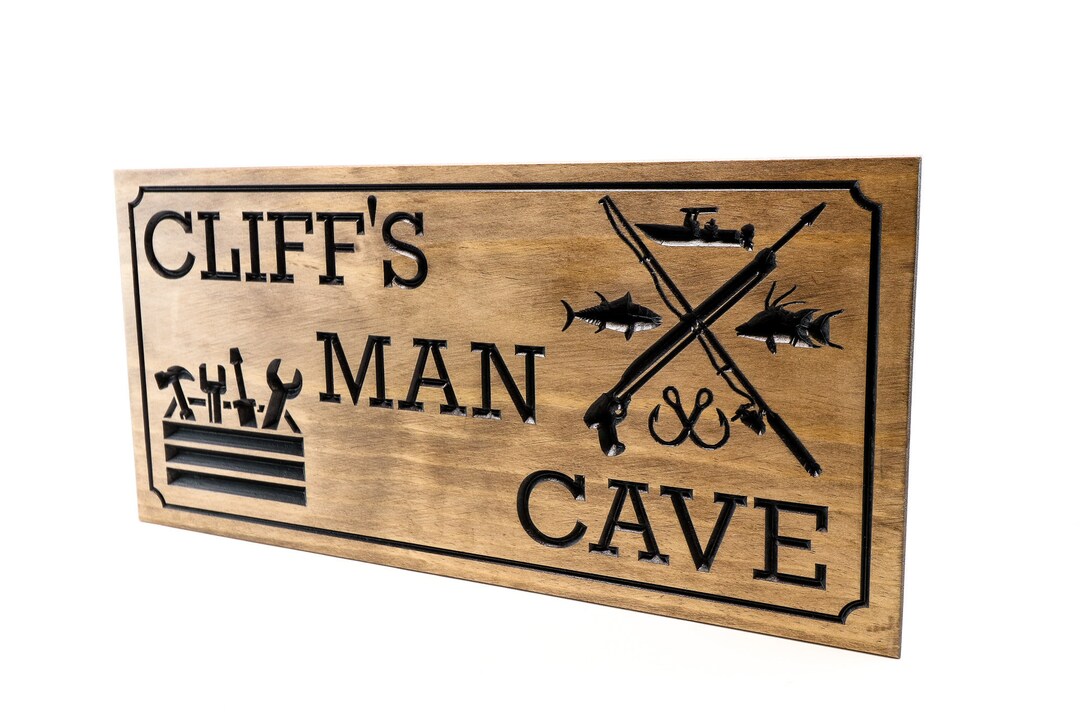 Man Cave Sign Wood, Garage Sign-shop Sign- Fishing Decor, Hunting Hobby ...