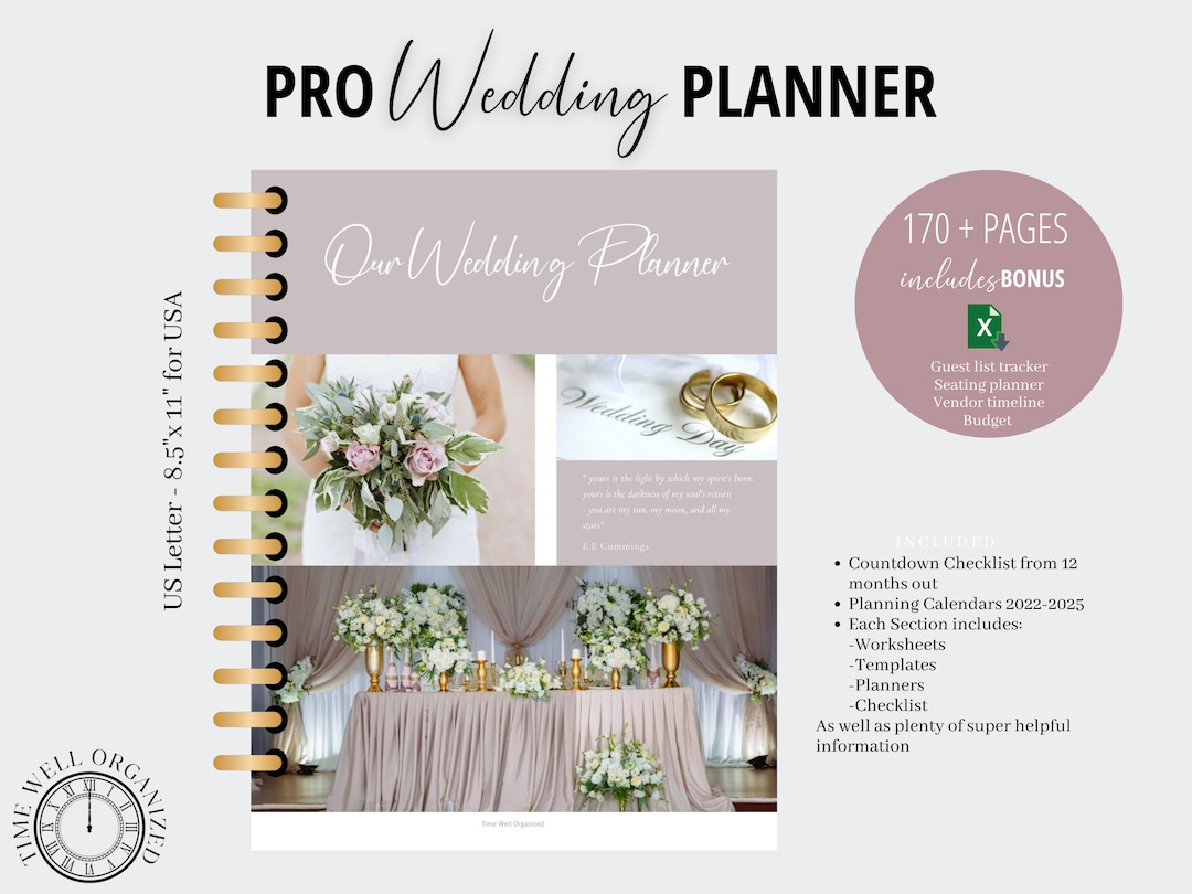 Wedding Planner Printable, Bonus Wedding Spreadsheets, Printable Wedding Planner Kit, Wedding ...