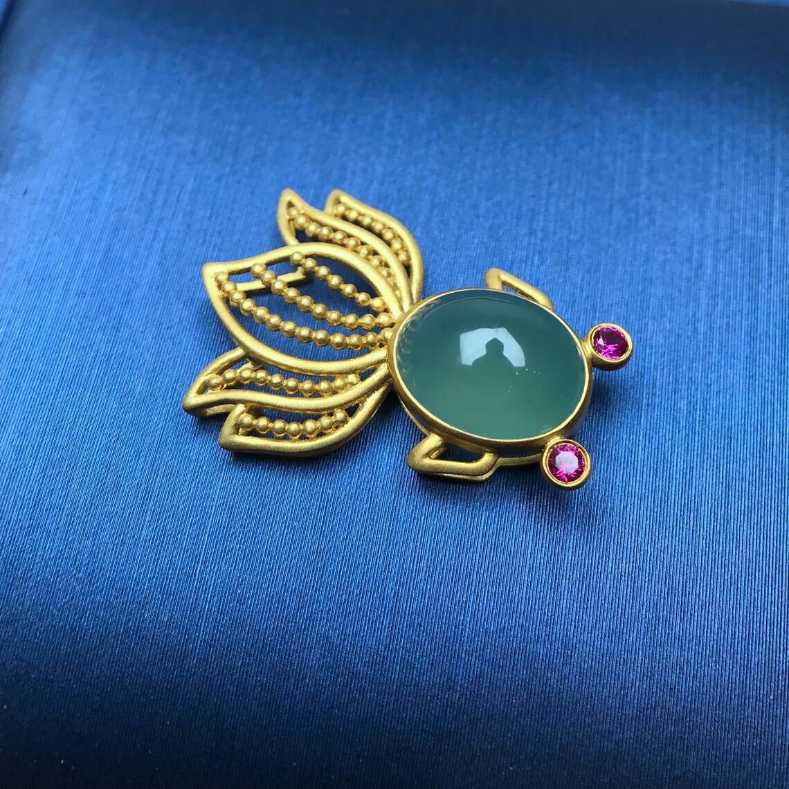 Jade Fish Pendant in 14K Yellow Gold Lovely Jade Pendant - Etsy