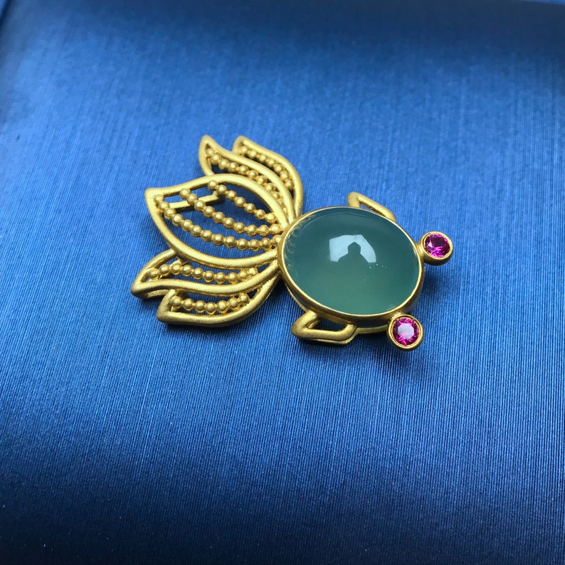 Jade Fish Pendant in 14K Yellow Gold Lovely Jade Pendant - Etsy