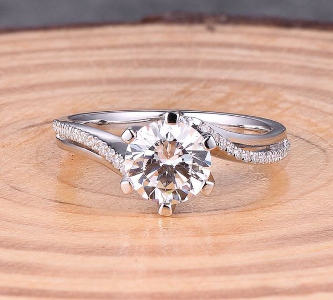 6 Prong Ring Solid 14K White Gold 6.5MM Round Shape Fashion - Etsy