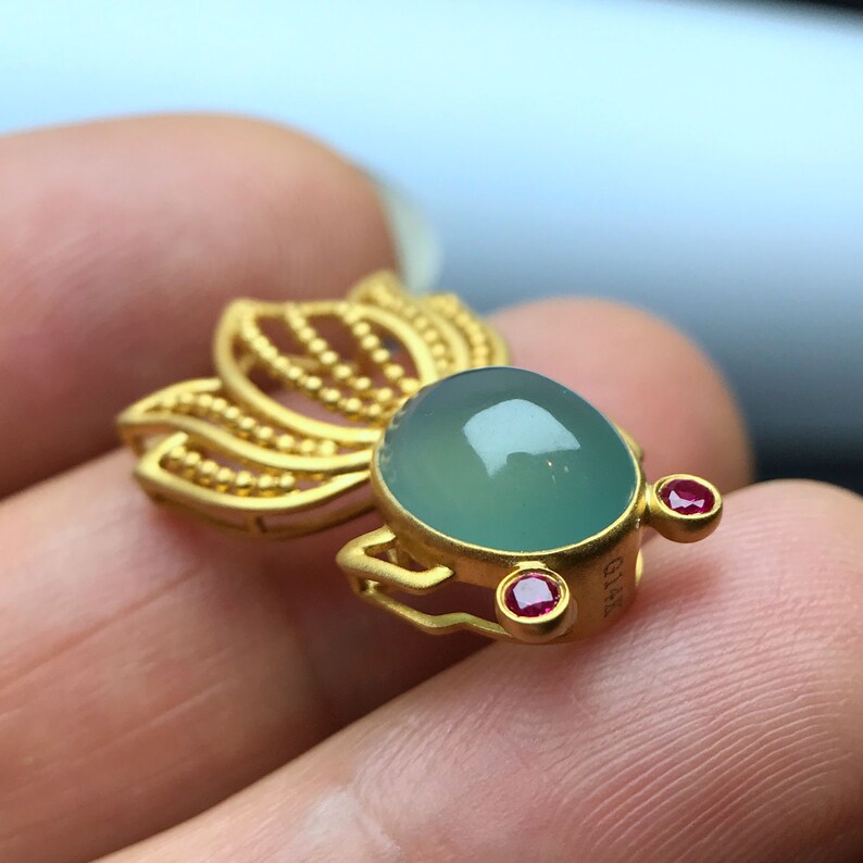 Jade Fish Pendant in 14K Yellow Gold Lovely Jade Pendant - Etsy