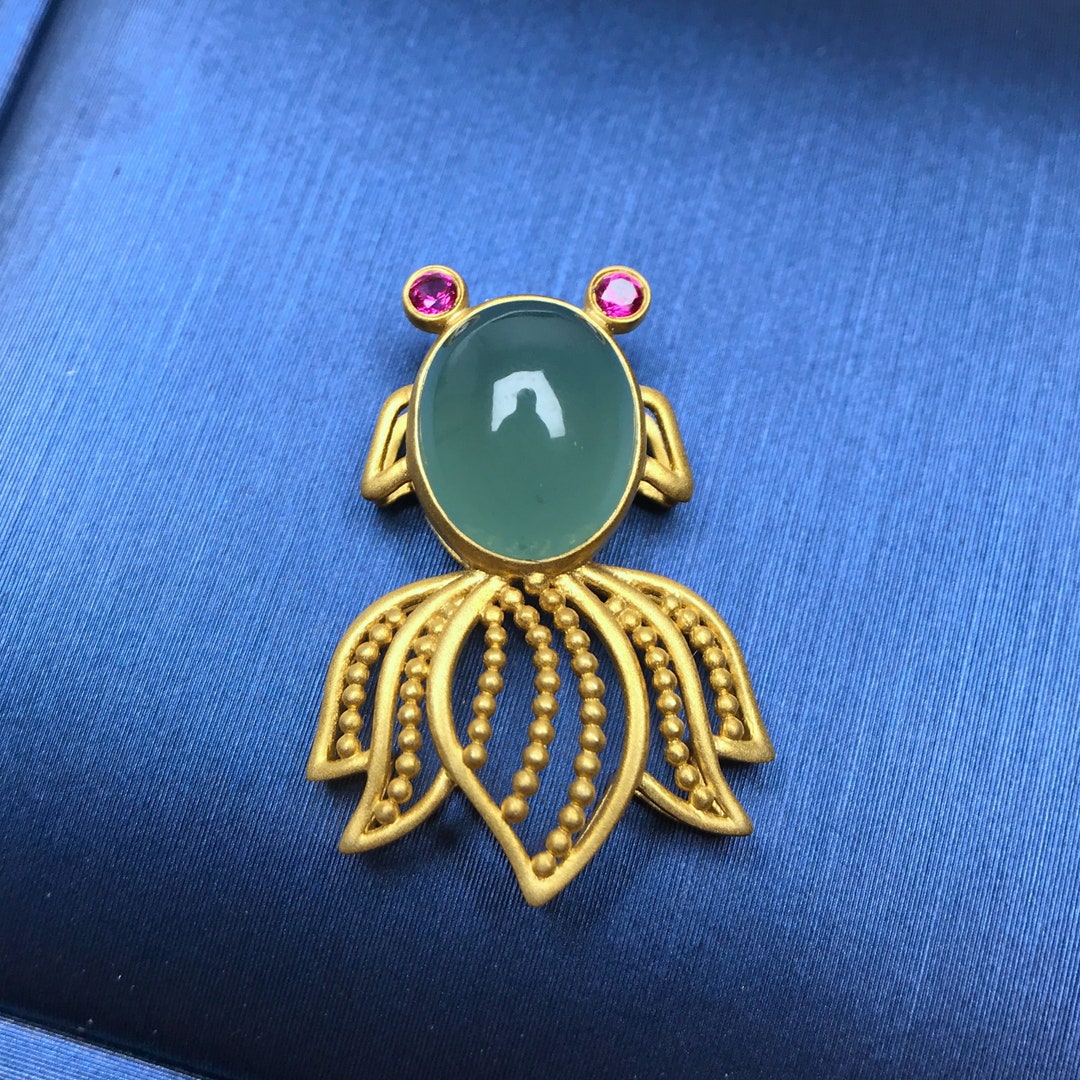 Jade Fish Pendant in 14K Yellow Gold, Lovely Jade Pendant, Special Gift ...