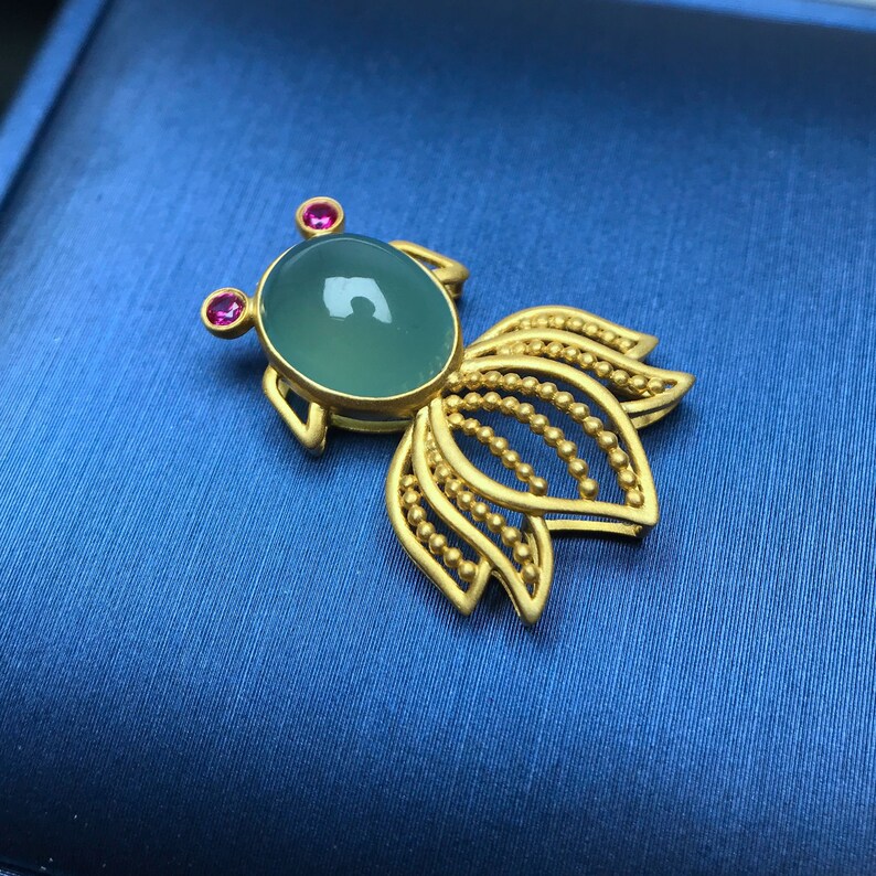 Jade Fish Pendant in 14K Yellow Gold Lovely Jade Pendant - Etsy