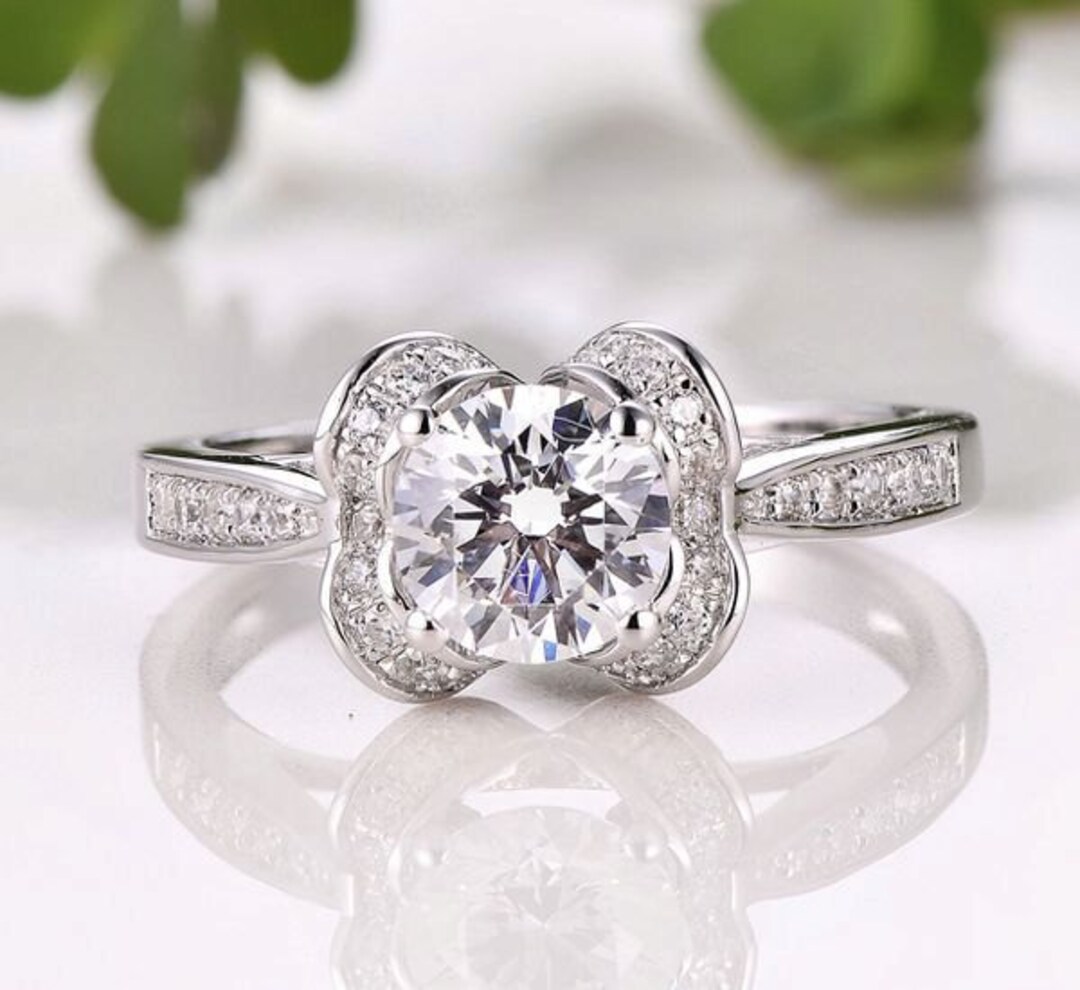 Solid 14K White Gold 6.5MM Round Ring / Engagement Ring / Semi Mount ...