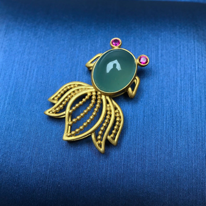 Jade Fish Pendant in 14K Yellow Gold Lovely Jade Pendant - Etsy