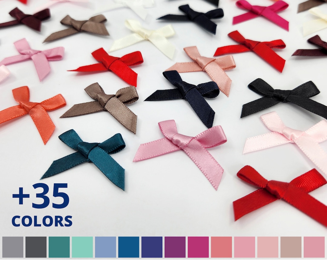 Mini Satin Bows, 1 Inch, 10 Pcs. Pre-tied Bows. Tiny Bows for Sewing ...