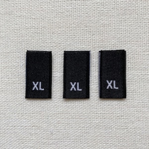 Woven Size Labels - Black With White Letter Sizes XS-XXL | Folded Size ...