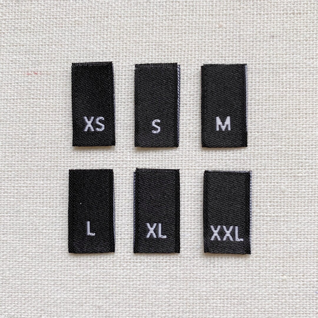Woven Size Labels - Black With White Letter Sizes XS-XXL | Folded Size ...