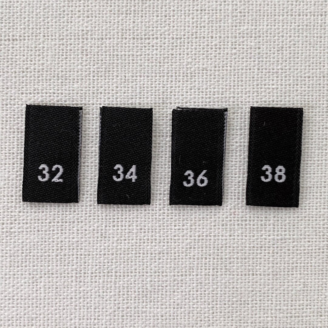 25 Woven Size Labels - Black | Number Sizes | Folded Fabric Labels ...