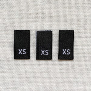 Woven Size Labels - Black With White Letter Sizes XS-XXL | Folded Size ...