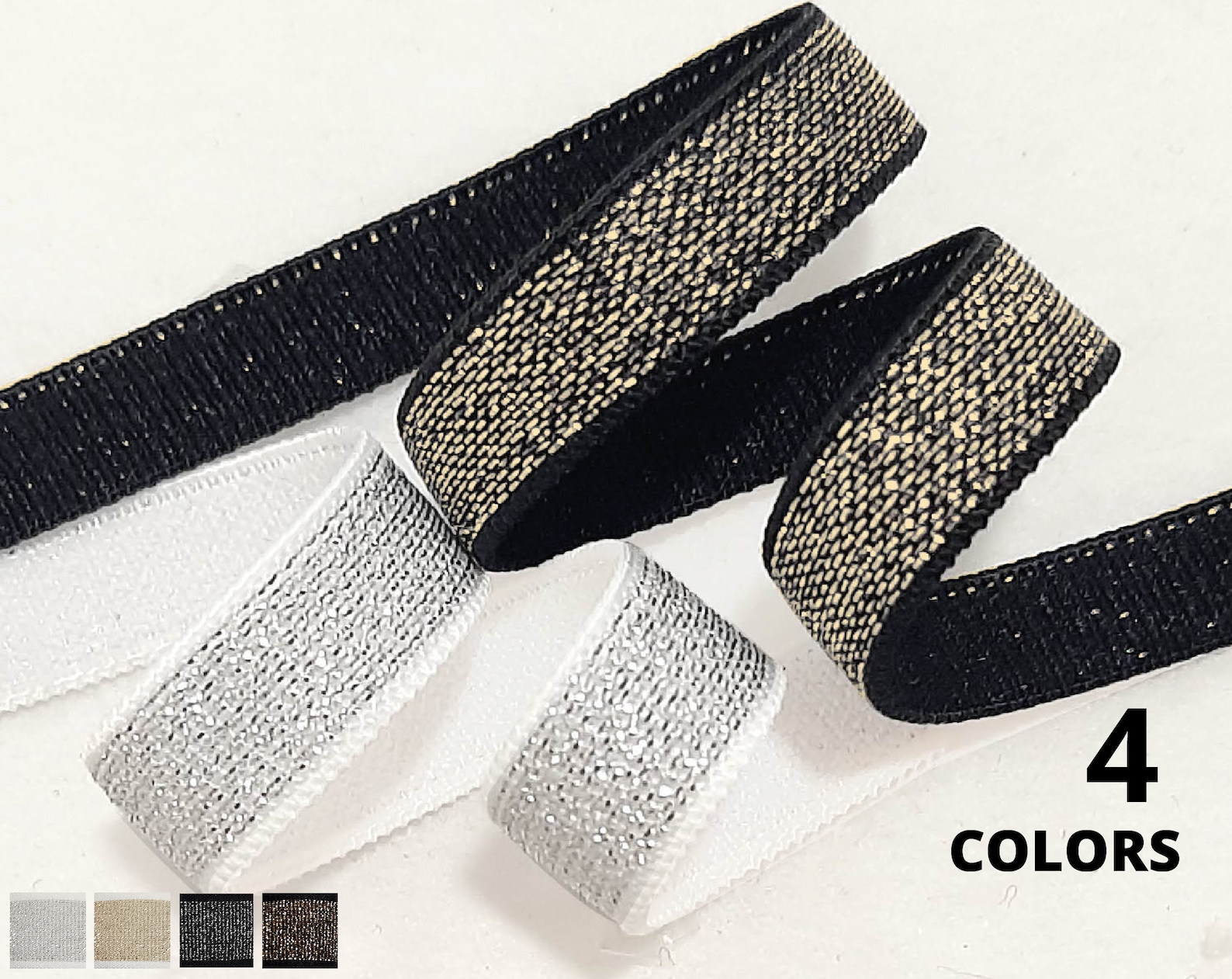 Lurex Metallic Elastic 3/8" 10mm - Jacquard Elastic Band With Light ...