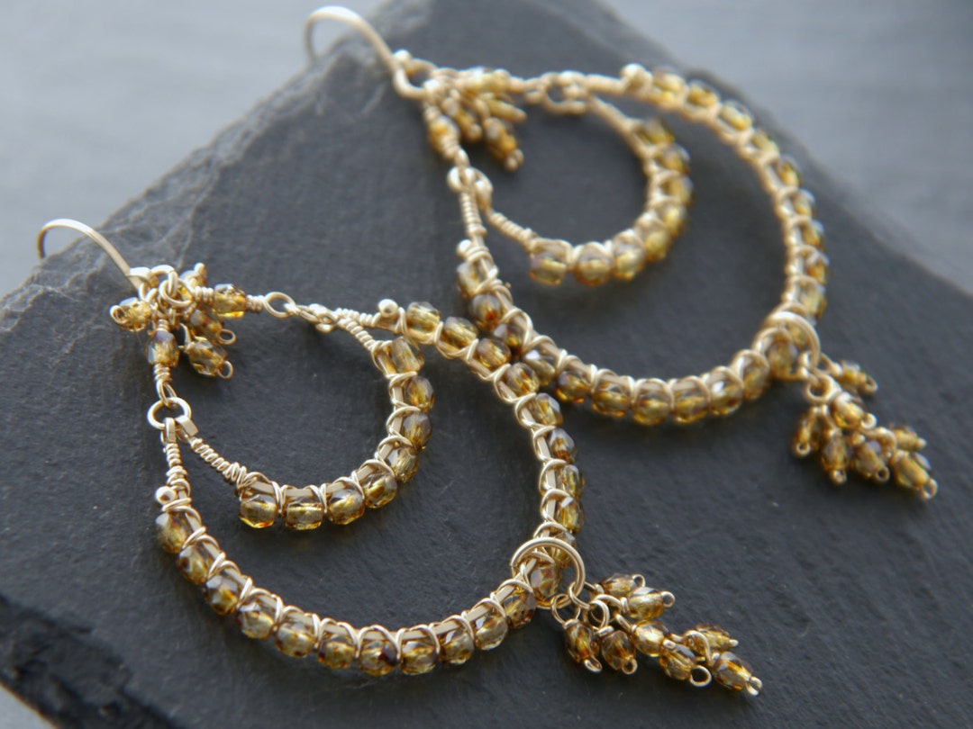 Boho Gold Tortoiseshell Small Fire Polished Faceted Czech Glass Tiered ...