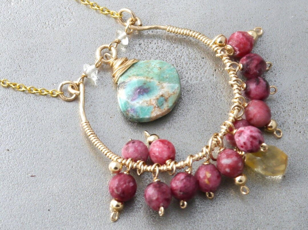 Statement Necklace Pendant Necklace Gold Fill Lepidolite Ruby in ...